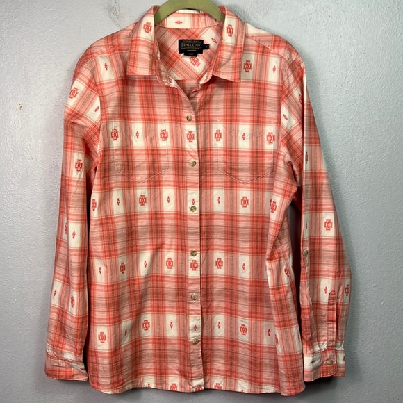 Pendleton | Tops | Pendleton Southwest Print Coral White Plaid Button Front Shirt Large | Poshmark